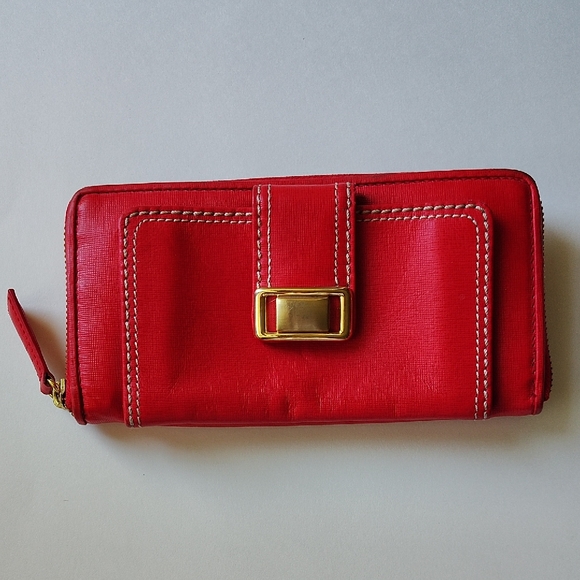 Brighton | Bags | Brighton Red Wallet With Brass Buckle And Zipper ...